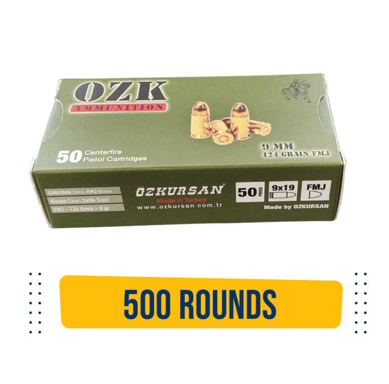 OZK 9mm Ammo – Brass Coated – 124 grain – 500 rds. – Ozkursan OZK Green ...