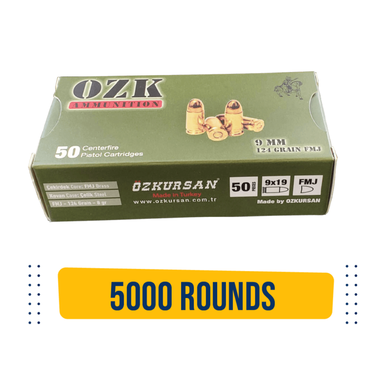 OZK 9mm Ammo – Brass Coated – 124 grain – 5000 rds. – Ozkursan OZK ...